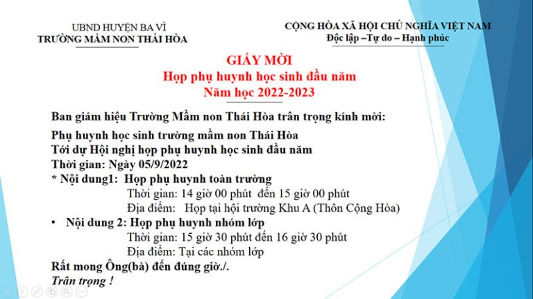 Mẫu giấy mời họp phụ huynh đầu năm và cuối năm - ihoc.vn